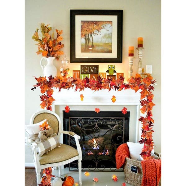2 Pack 5.9 ft. Red Maple Leaf Fall Garland - Artificial Autumn Foliage ...