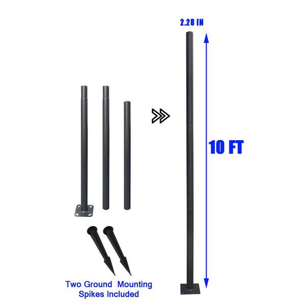 eLEDing 2.28 in. Up To 10 ft. Black Outdoor Universal Metal Light Post ...