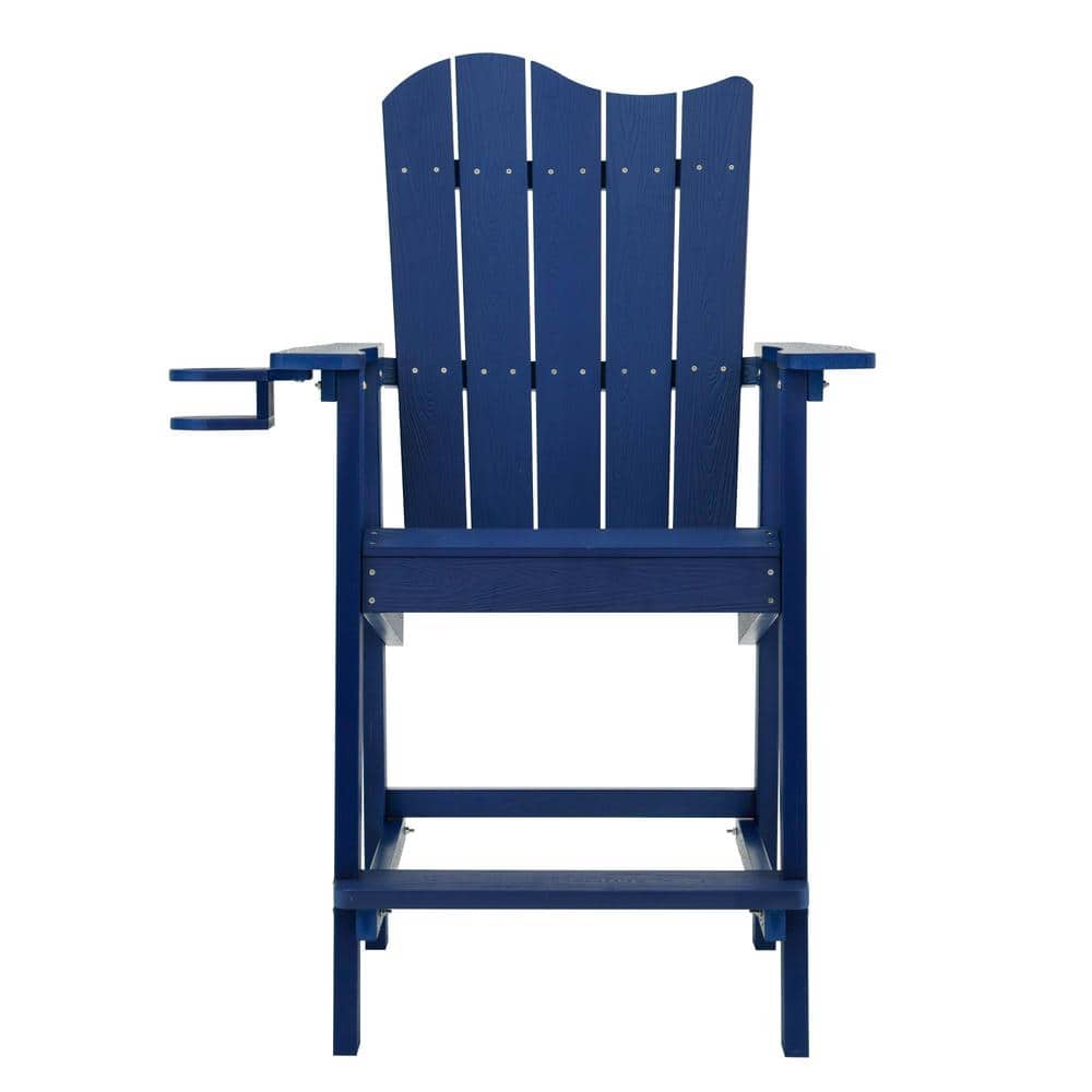 Lue Bona Navy Blue Plastic Adirondack Outdoor Bar Stool With Cup Holder