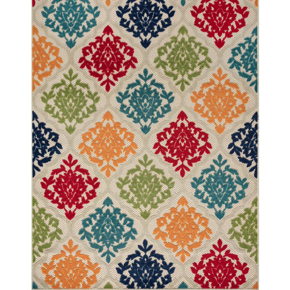 Tayse Rugs Oasis Medallion Multi-Color 8 ft. x 10 ft. Indoor/Outdoor ...