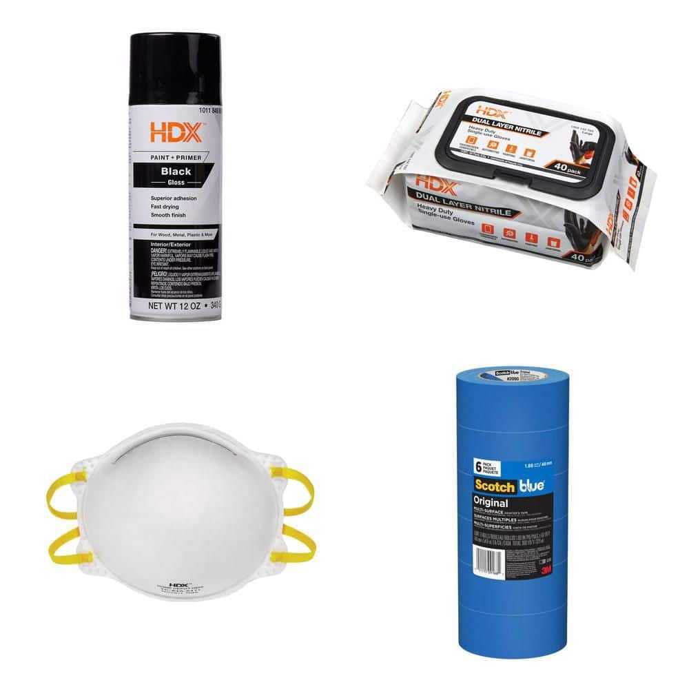 12 oz. Black Spray Paint, Nitrile Gloves (40-Count), N95 Mask (3-Pack ...