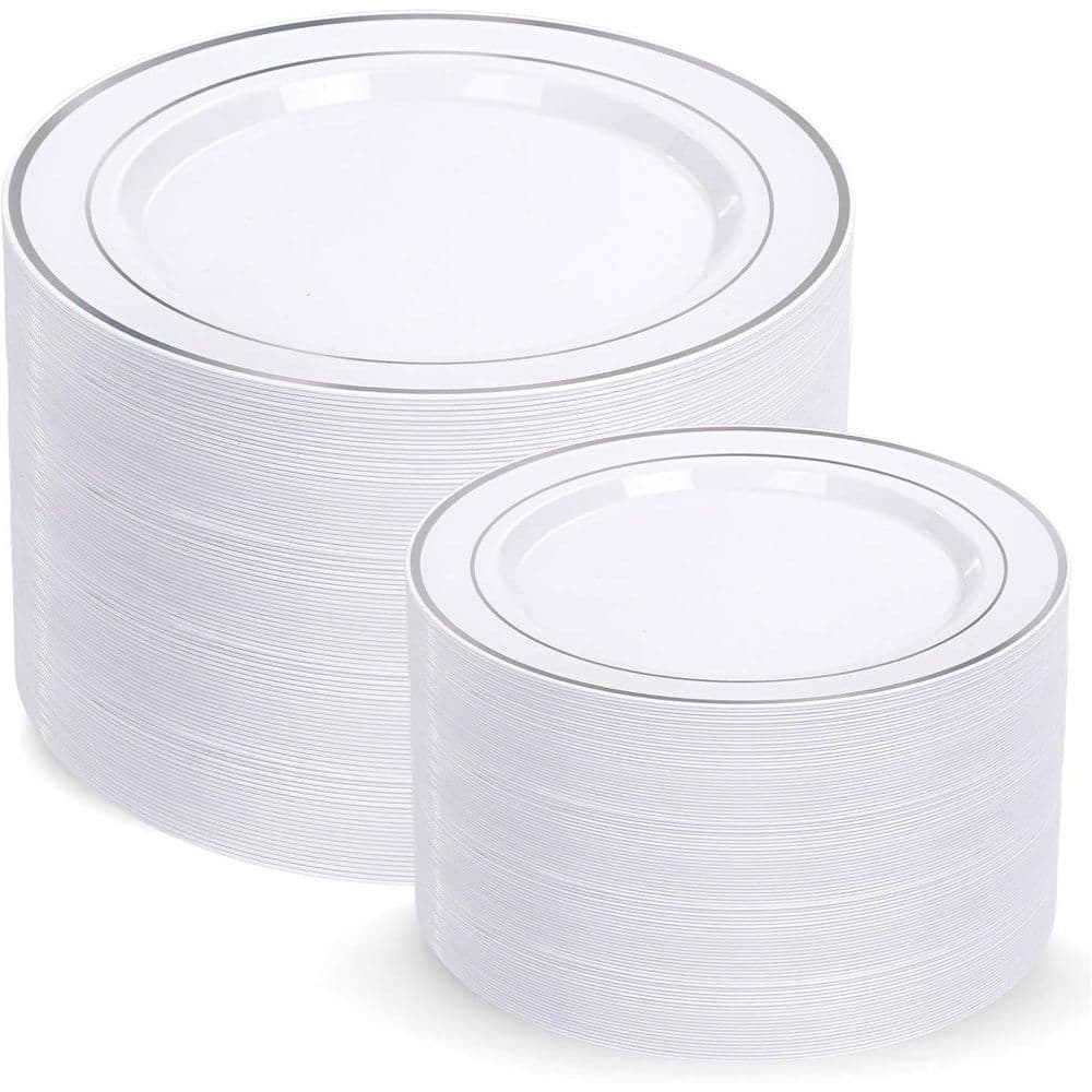Adrinfly Silver Disposable Plastic Plates, 200-Piece (100-Dinner and ...