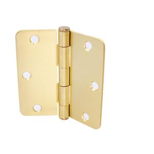 Everbilt 4 in. x 1/4 in. Radius Satin Brass Squeak-Free Door Hinge ...