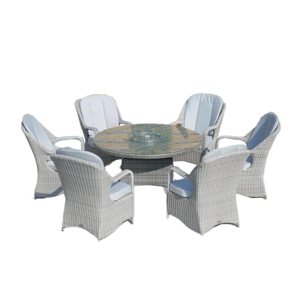 DIRECT WICKER Stream Grey 7-Piece Aluminum Wicker Round Outdoor Dining ...
