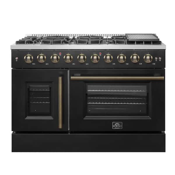Forno Galiano 48 in. Gas Range Black, 8-Burners, 107,000 BTU, Griddle ...