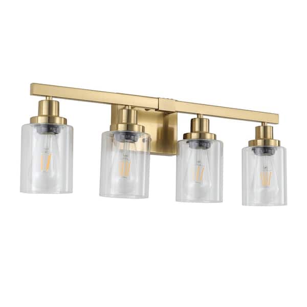 PUDO 24.2 in. 4-Light Farmhouse Gold Vanity Light Bathroomwith Clean ...