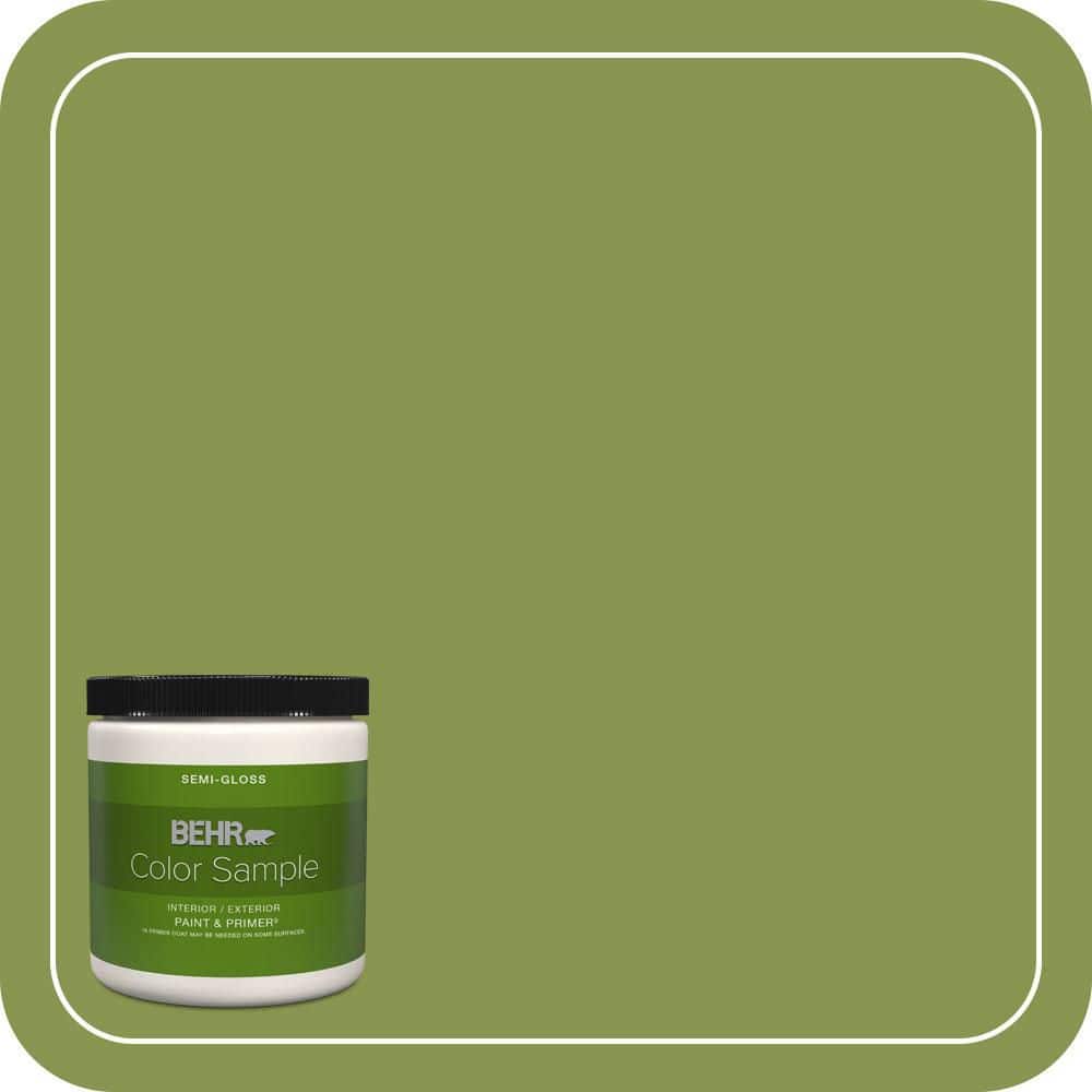 BEHR PREMIUM PLUS 8 oz. #M350-6 Frog Semi-Gloss Interior/Exterior Paint ...