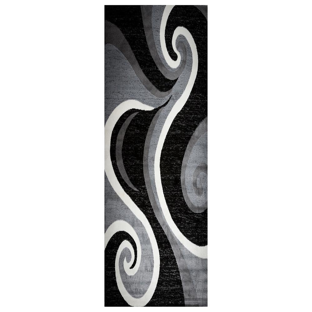 MSRUGS Berinda Gray/Black 2 ft. x 5 ft. Polypropylene Runner Rug 7501 ...