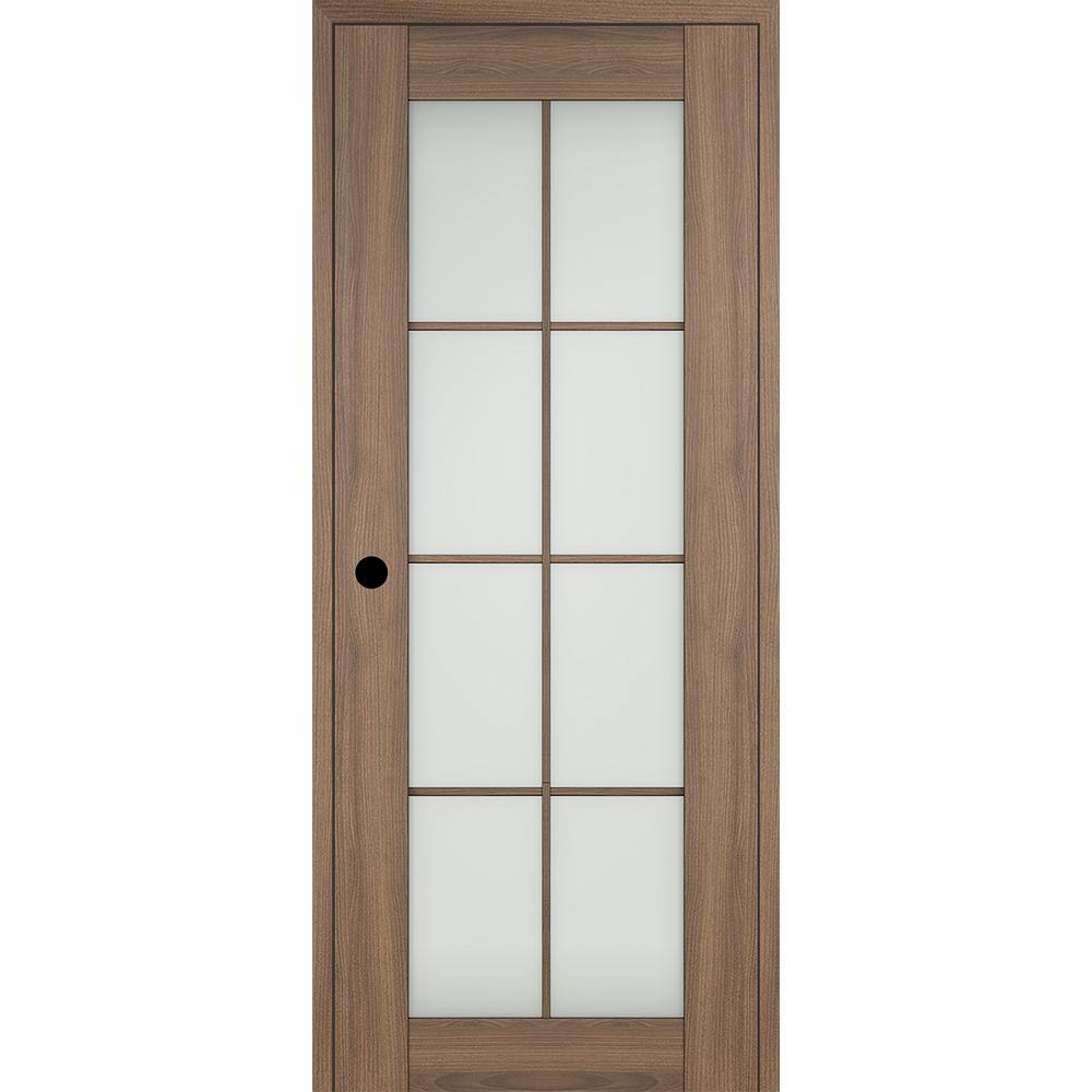 Belldinni 24 in. x 80 in. Vona Right-Hand 8-Lite Frosted Glass Pecan ...