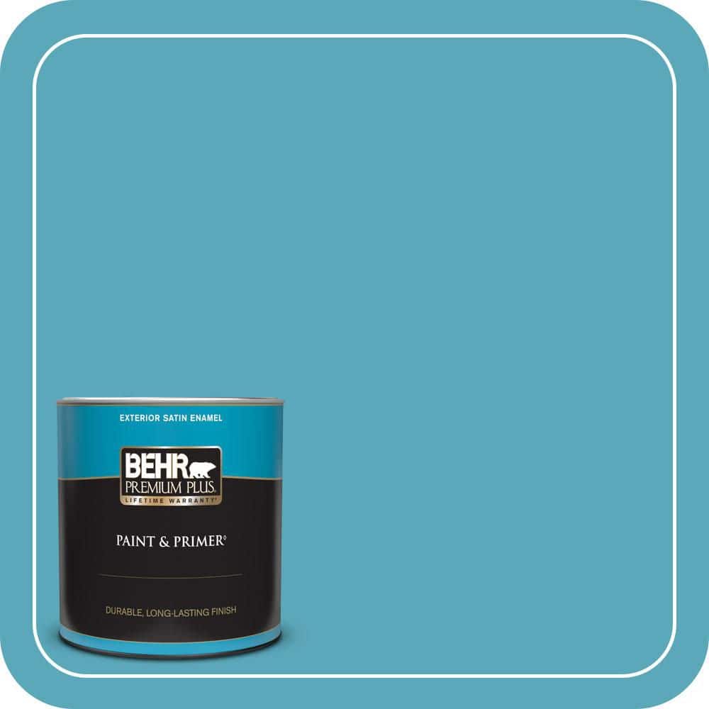 BEHR PREMIUM PLUS 1 qt. #T15-11 Sonic Blue Satin Enamel Exterior Paint ...