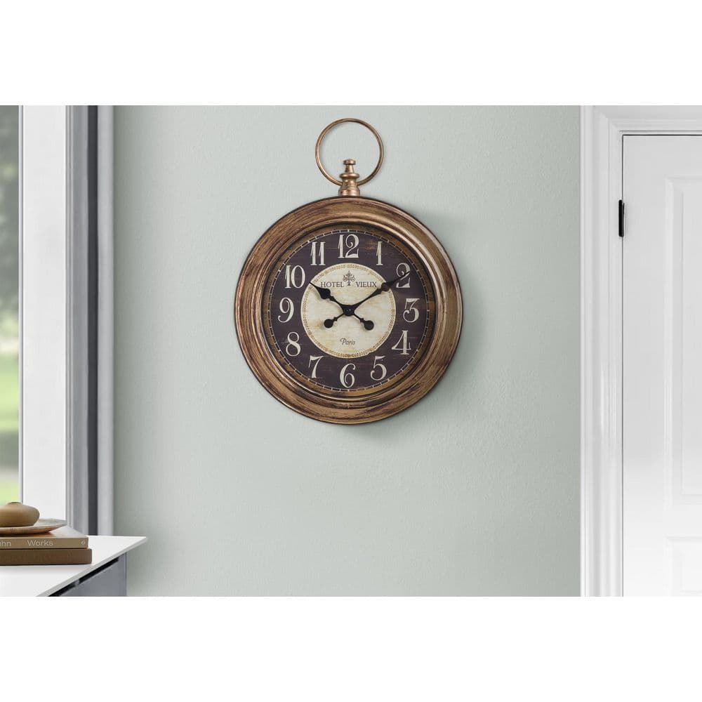 18 in. Round Traditional Brown Analog Wall Clock CKJY2314-B - The Home ...