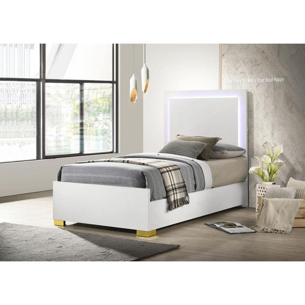 Coaster Marceline White Wood Frame Twin Panel Bed with LED Headboard ...