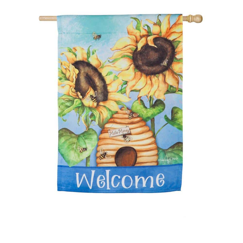 Evergreen 28 in. x 44 in. Hello Honey Sunflowers Suede House Flag ...