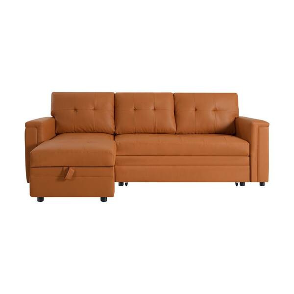 HOMESTOCK 54 in. Reversible Sleeper Air Faux Leather Rolled Arm ...