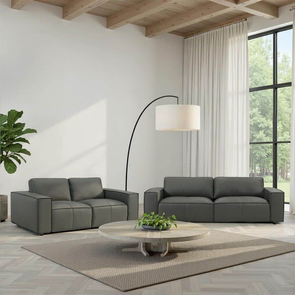 Armen Living Clayton 2-Piece Living Room Set in Anthracite Gray Top ...