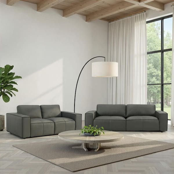 Armen Living Clayton 2-Piece Living Room Set in Anthracite Gray Top ...