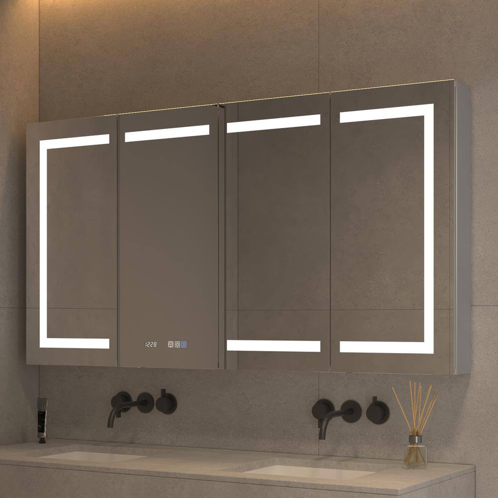 Xzkai 60 in. W x 32 in. H Rectangular LED Anti-Fog Medicine Cabinet ...