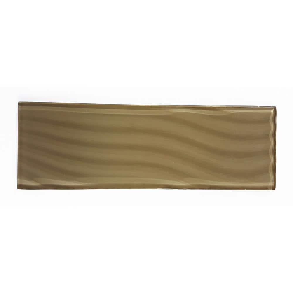 ABOLOS Coastal Style Textured Subway 3 in. x 3 in. Glossy Tan Glass ...