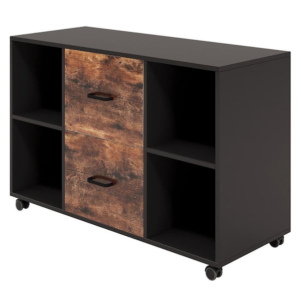 BYBLIGHT 2-Drawer Brown Engineered Wood 39"in. W Mobile Lateral File ...