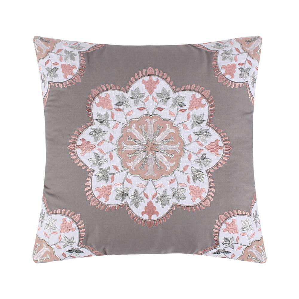 LEVTEX HOME Belhaven Grey, Blush Medallion Embroidered 18 in. x 18 in ...