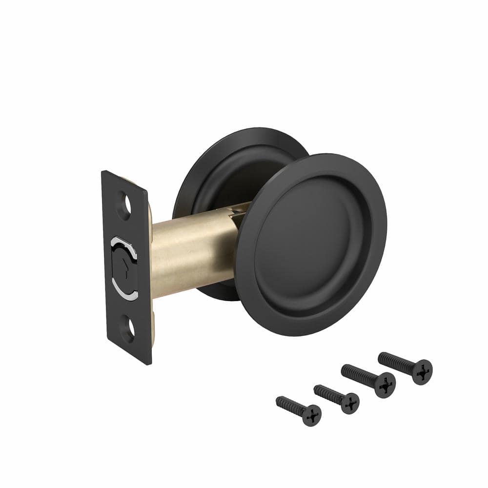 Onward 2-7/16 in. (62 mm) Flat Black Round Passage Pocket Door Pull ...