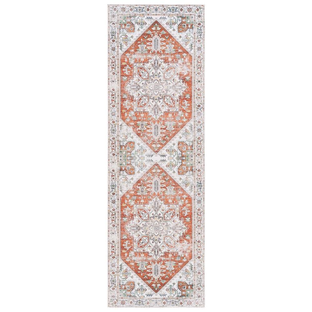 SAFAVIEH Arizona Ivory/Rust 3 ft. x 8 ft. Geometric Machine Washable ...