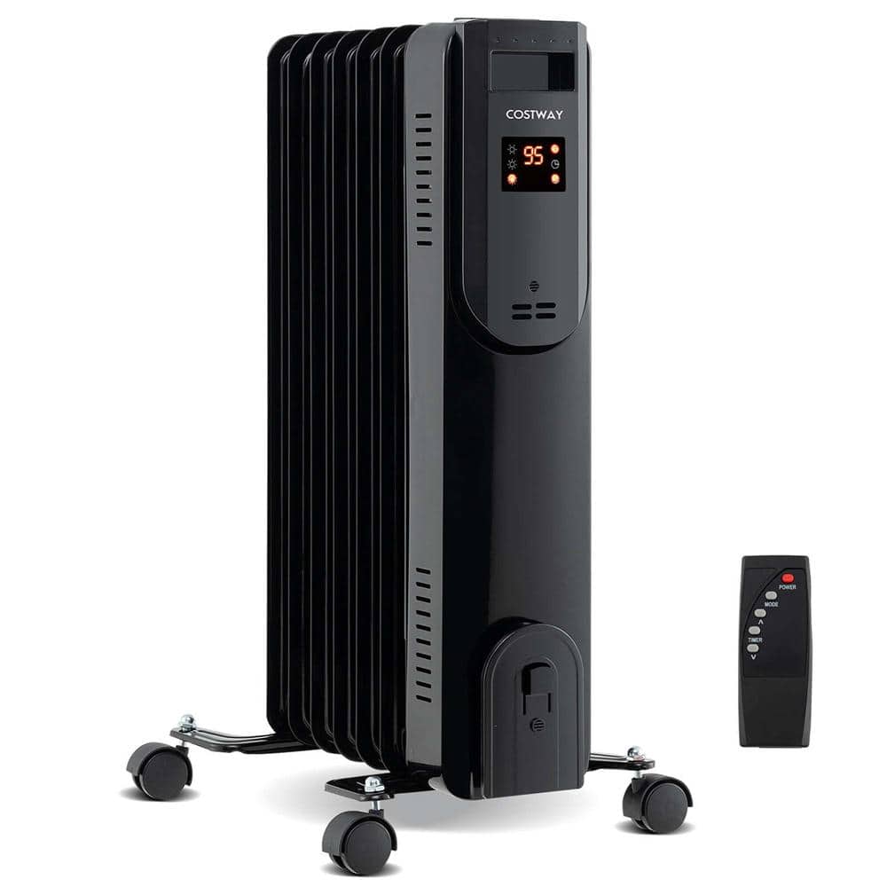 Costway 1500 W Black electric Oil Radiant Space Heater with Adjustable ...