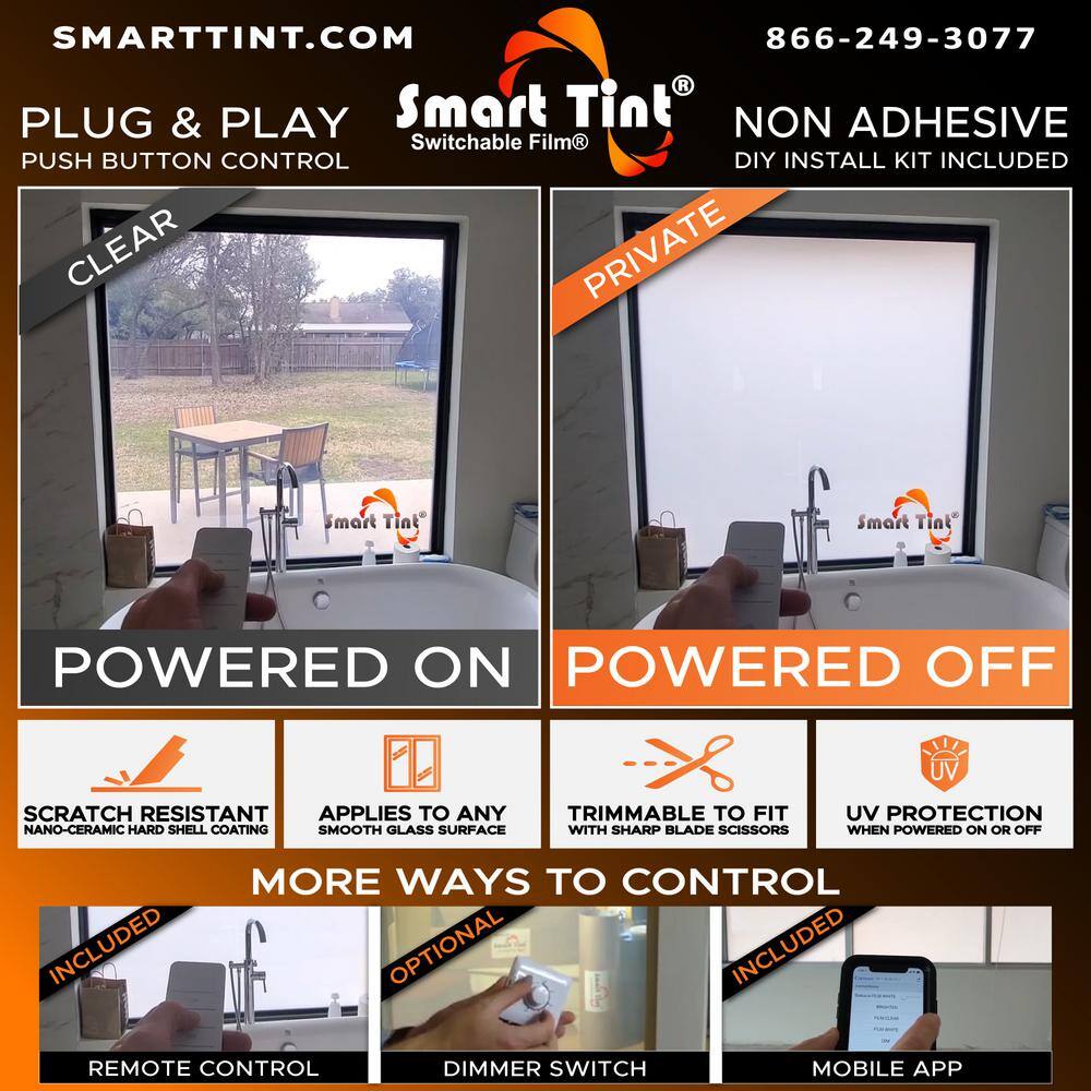 Smart Tint 48 in. W x 48 in. L Frosted White/Clear Tinted / Privacy ...