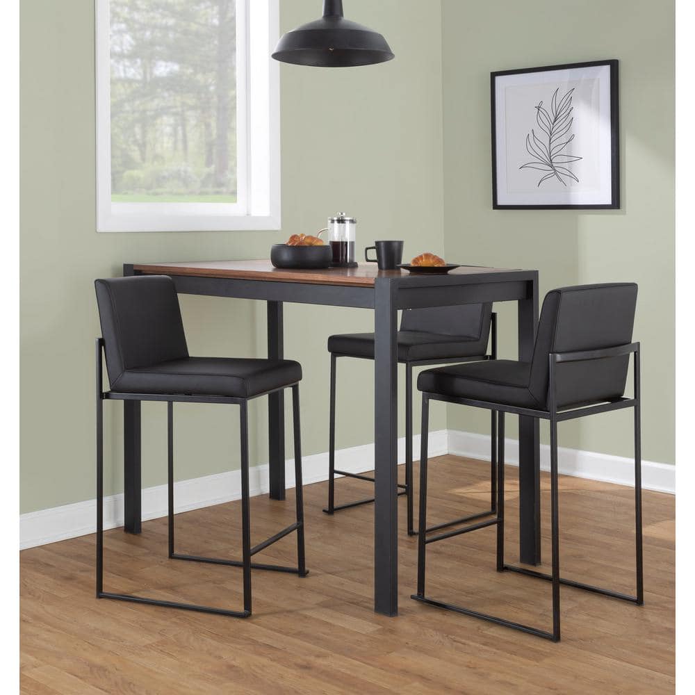 Lumisource Fuji High Back 31 in. Black Faux Leather and Black Metal Bar ...