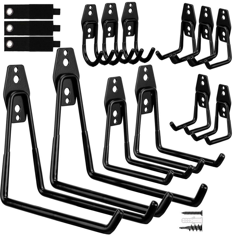 15PCS 7.89 in. Black Stainless Steel Heavy Duty Wall Rack with 4 Hooks ...