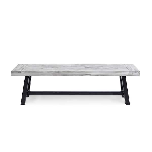 63 in. W x 14.75 in. D Light Grey Acacia Wood Outdoor Dining Bench ...