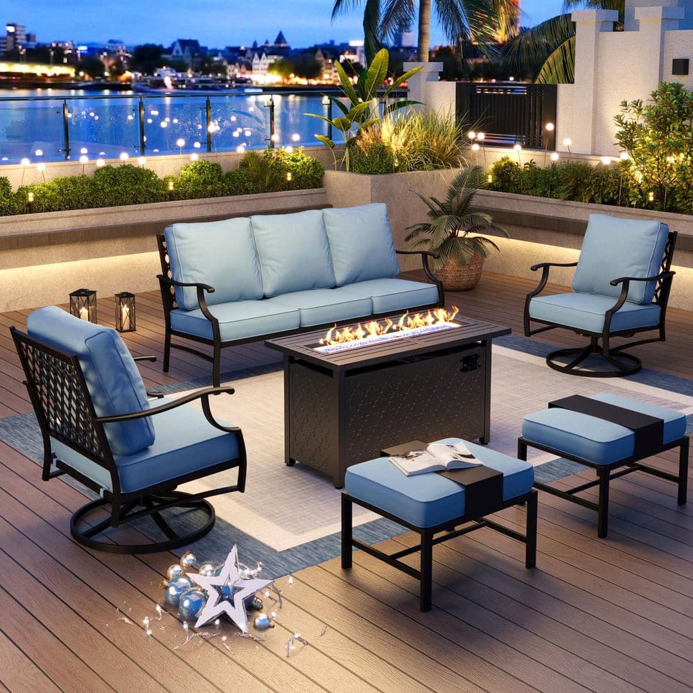 Reviews for PHI VILLA Black Meshed 7 Seat 6-Piece Metal Steel Outdoor ...