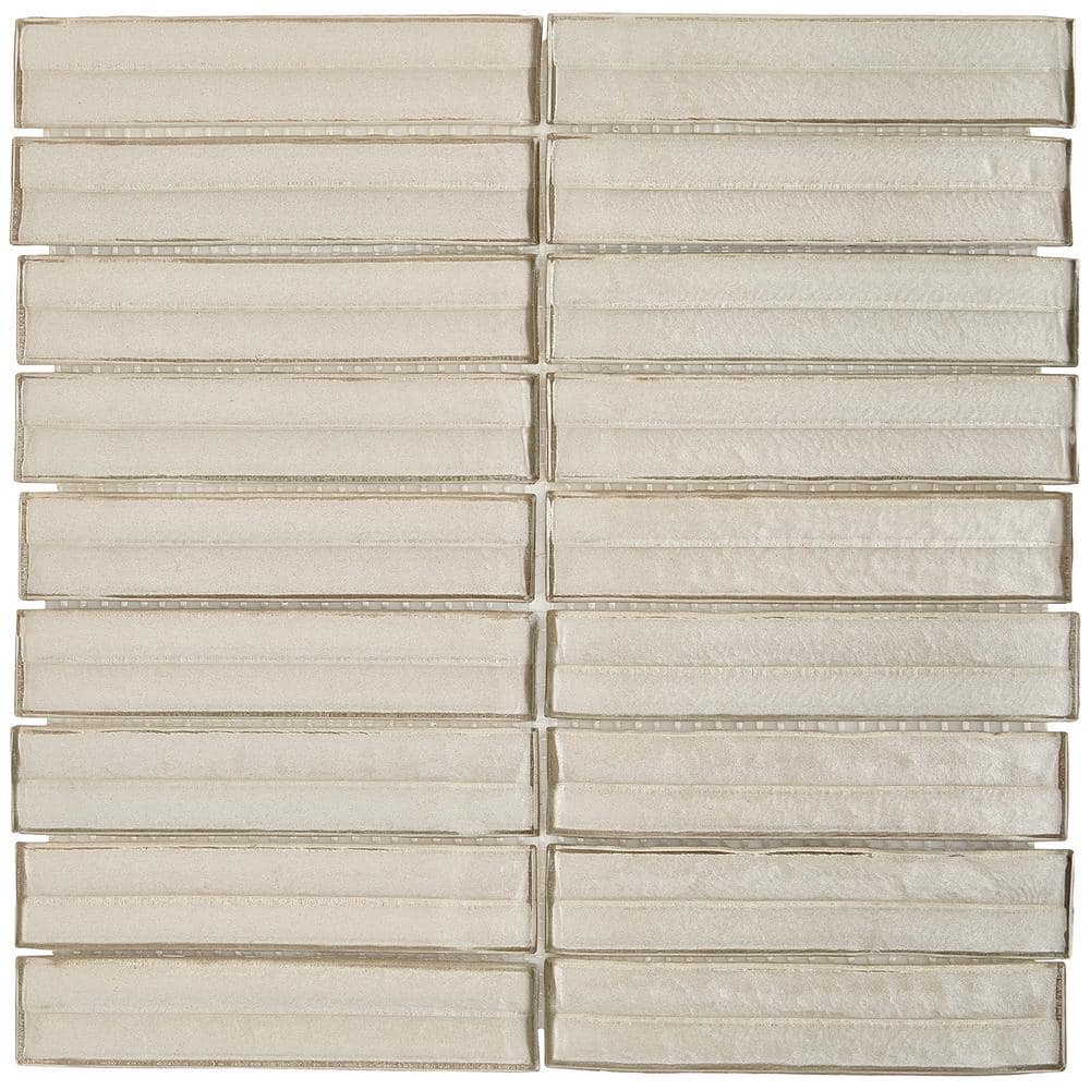 Ivy Hill Tile Tara Ivory 4 in. x 0.26 Stacked Glass Mosaic Tile Sample ...