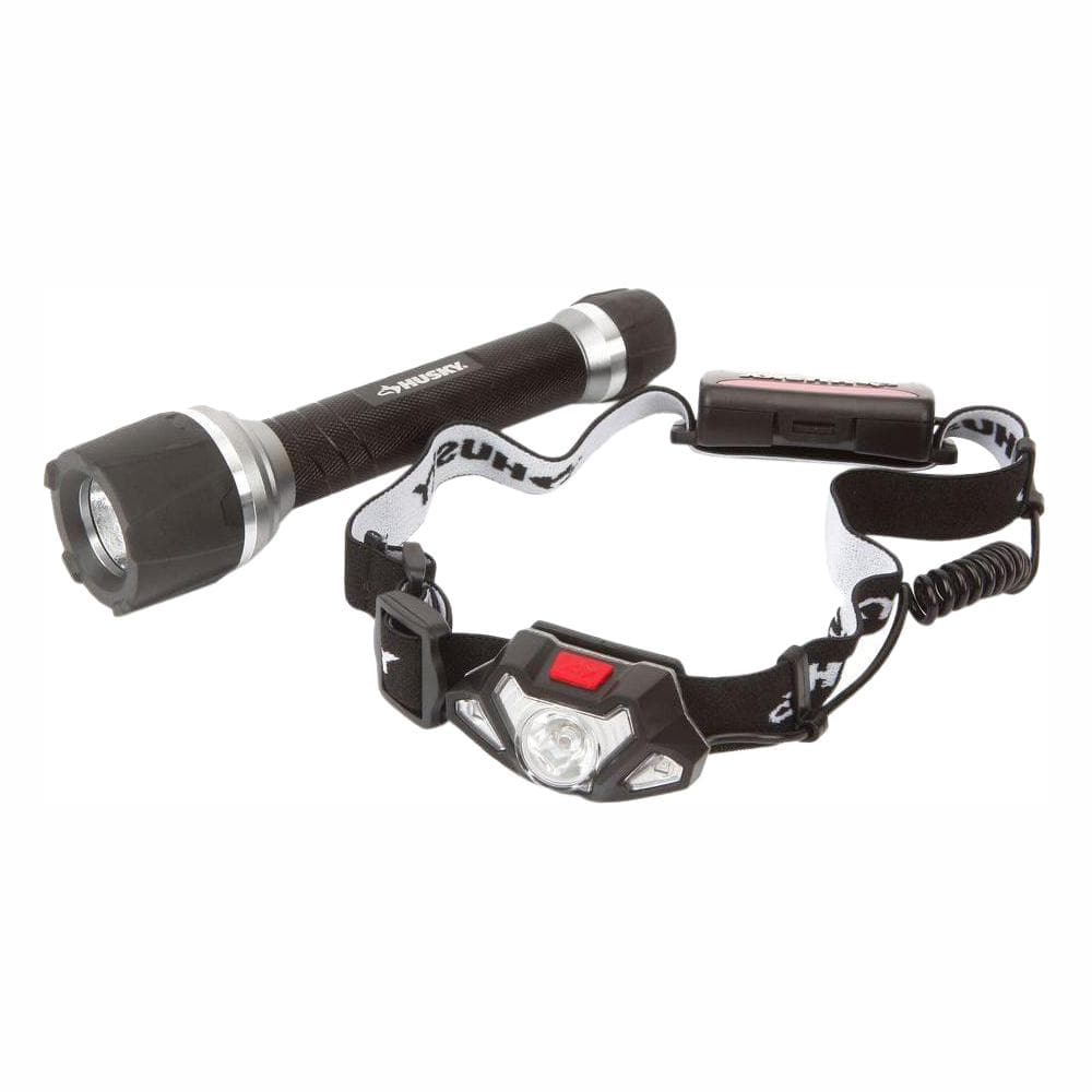 Husky 2AA 90-Lumen Flashlight and 3AAA 120-Lumen Slim Headlight 99551 ...