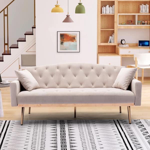 65 in. Width Square Arm Velvet Rectangle Sofa in. Beige CRLW39536634 ...