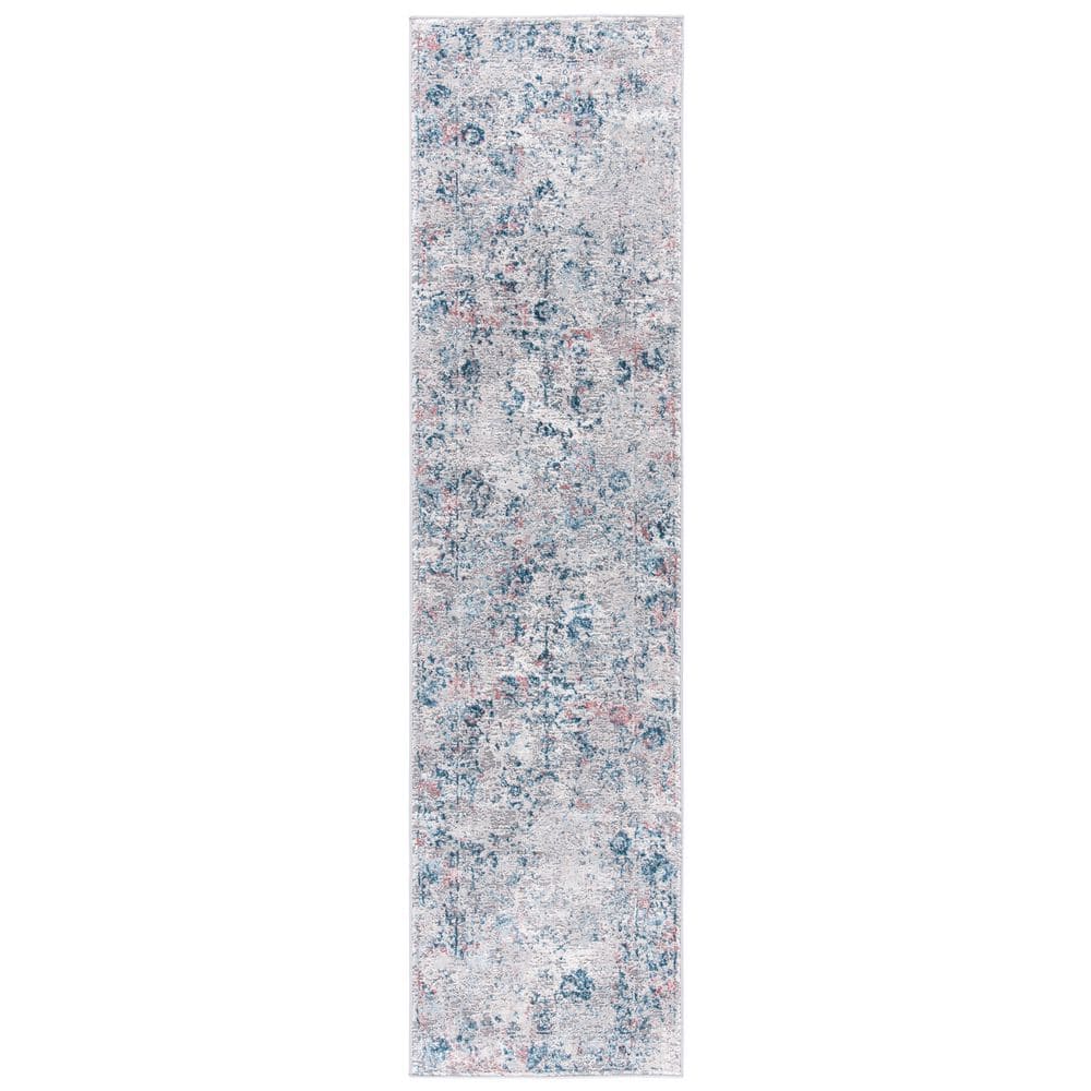 SAFAVIEH Meadow 2 ft. x 8 ft. Light Gray/Blue Distressed Marble Runner ...