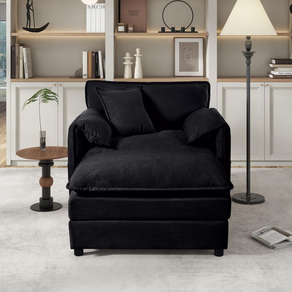 Boyel Living Black Chenille Oversized Arm Chair with Movable Ottoman ...