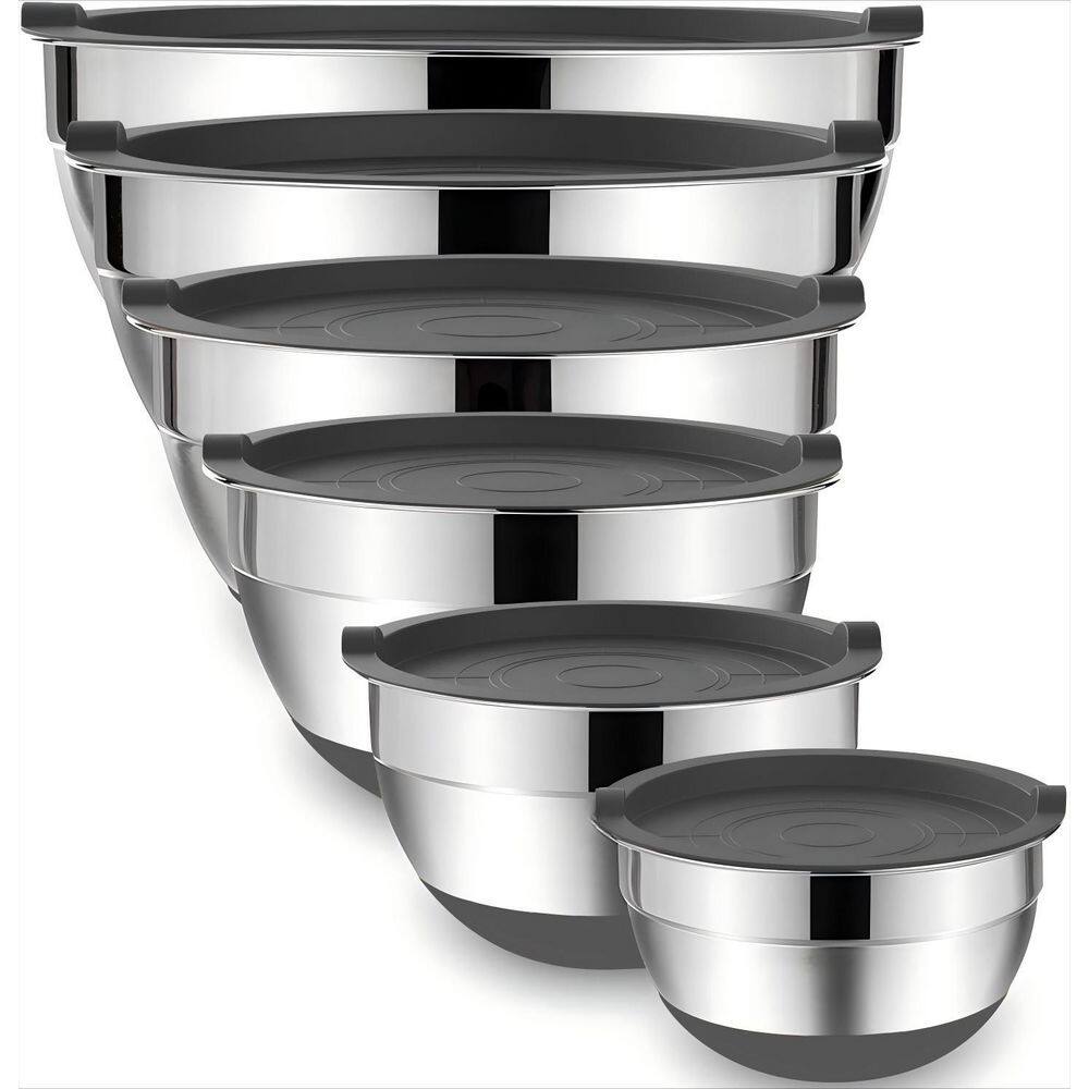 Wudkey 6-Piece Stainless Steel Chef Mixing Bowls with Airtight Lids ...