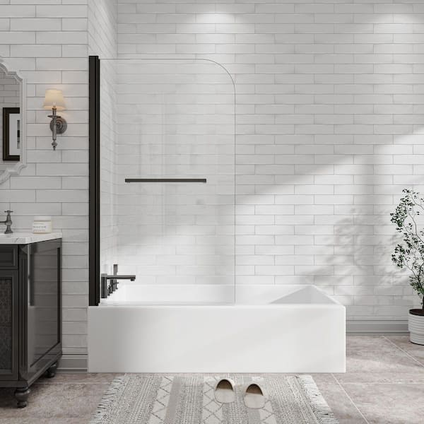 QuivaraView 43 in. W x 55 in. H Frameless Pivot Tub Door in Matte Black ...