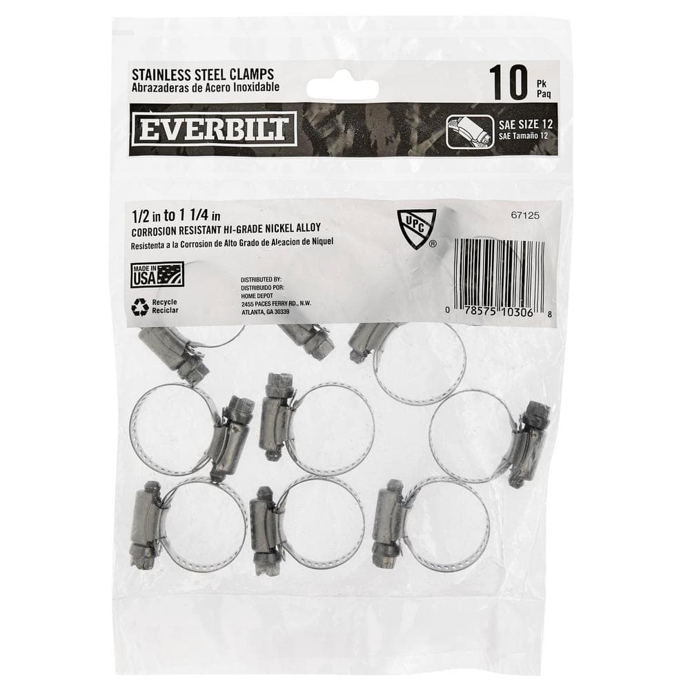 Everbilt 1/2 - 1-1/4 in. Stainless Steel Hose Clamp (10-Pack) 671255E ...