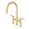 PERRIN & ROWE Armstrong Double Handle Bridge Kitchen Faucet in Satin ...
