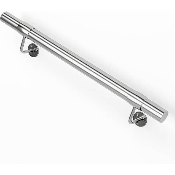 3 ft. Silver Stainless Steel Handrail Kit Brushed Metal Indoor Outdoor ...