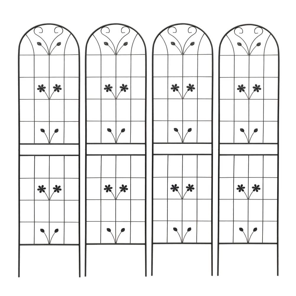 Lycvki 86.70 in. 4 Pack Black Metal Garden Trellis Rustproof Trellis ...