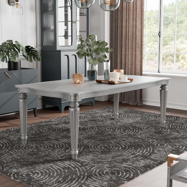 Furniture of America Seabliss Glam Silver Wood 84 in. 4 Legs Dining ...