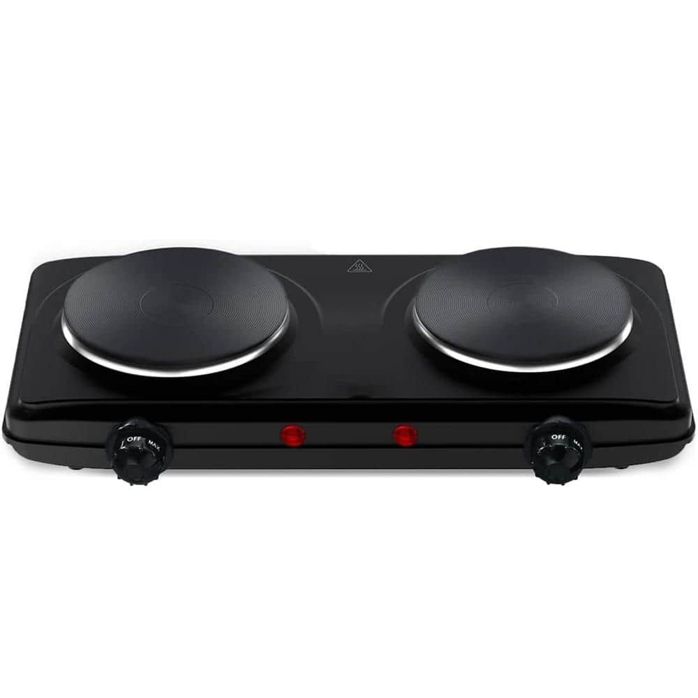 Anqtovp 2-Burner 6 in. Black Electric Hot Plate 1800W Countertop ...