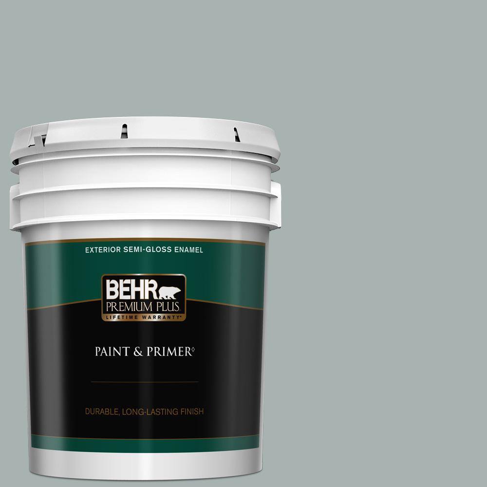 BEHR PREMIUM PLUS 5 gal. #730F-4 Flint Smoke Semi-Gloss Enamel Exterior ...