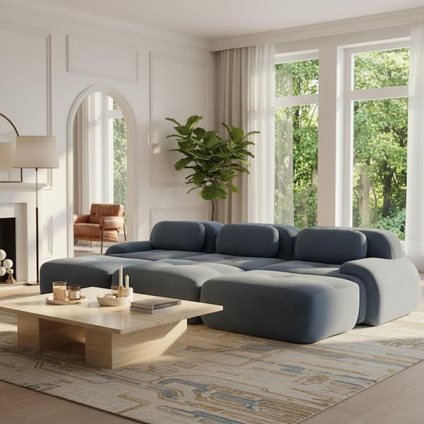 Homy Casa SMZO 117 in. Rolled Arm 5-Piece Corduroy Modular Sectional ...