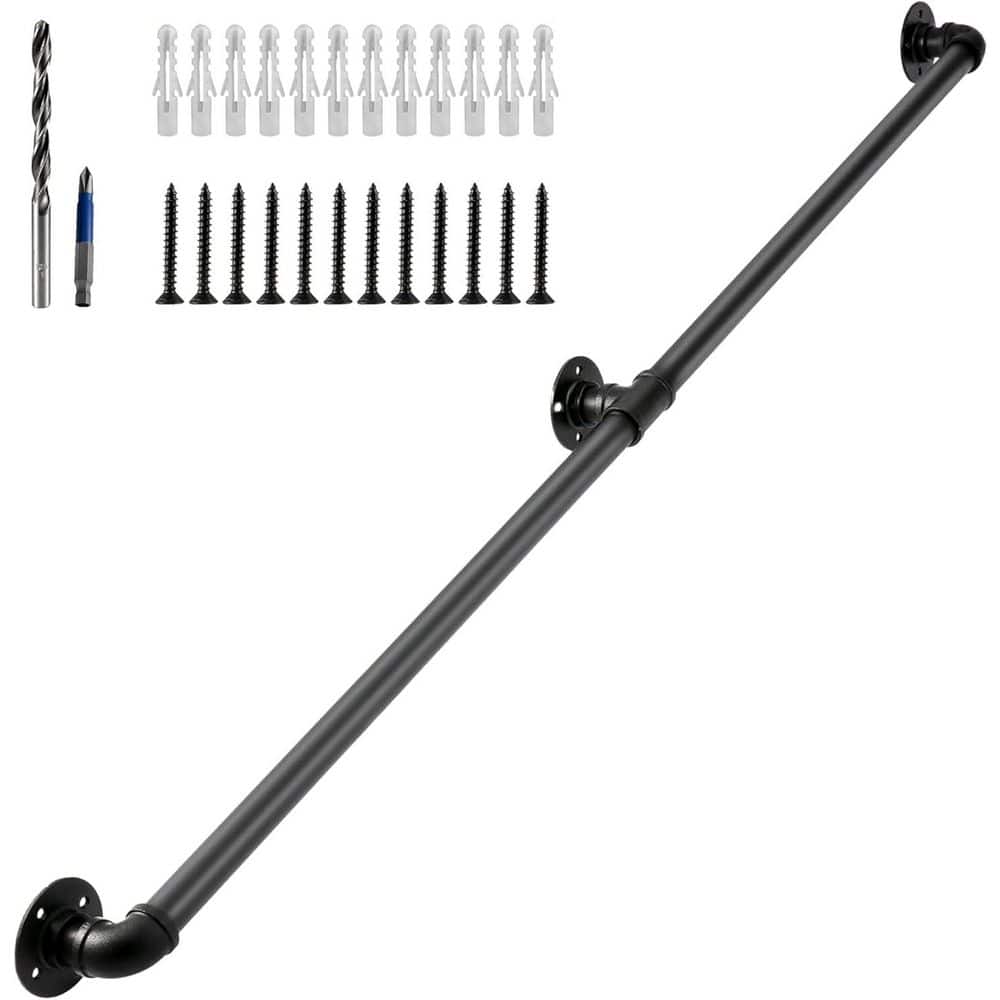 Afoxsos Black Galvanized Metal Handrail 6 ft. Indoor Outdoor Industrial ...