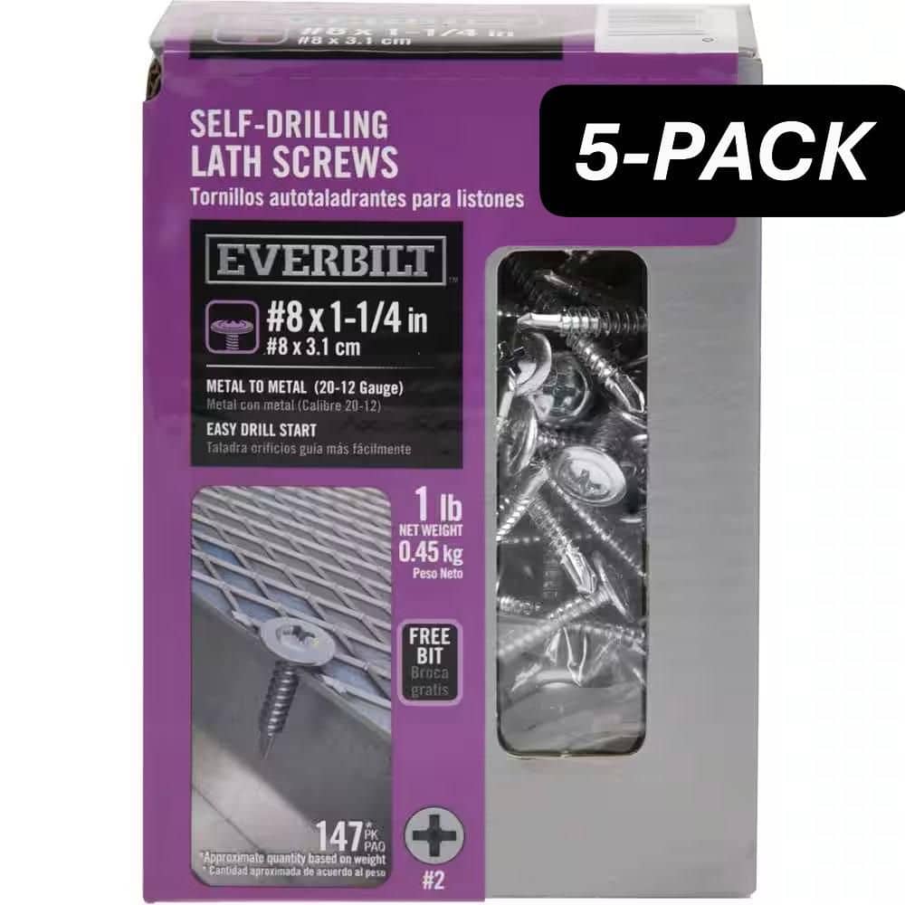 Everbilt 5-Pack #8 x 1-1/4 in. Phillips Drive Truss Head Lath Self-Drilling Screw (5 lb. / 735 ...