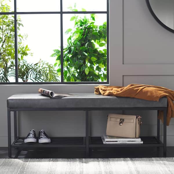 SAFAVIEH Yomi Grey/Black Entryway Bench With Cushion 48 in. BCH6404A ...